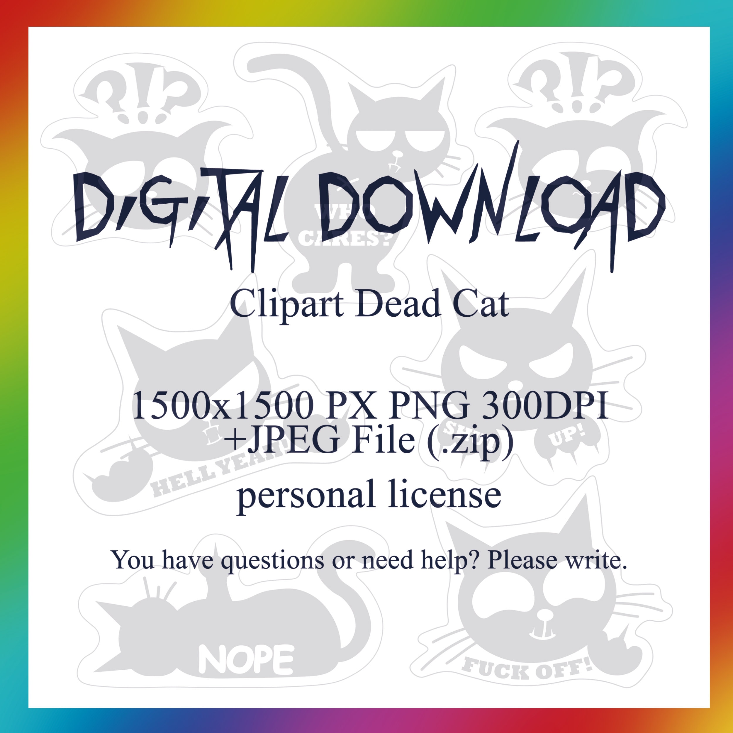 Clipart Dead Cat Cat PNG JPEG Meow Meow - Etsy