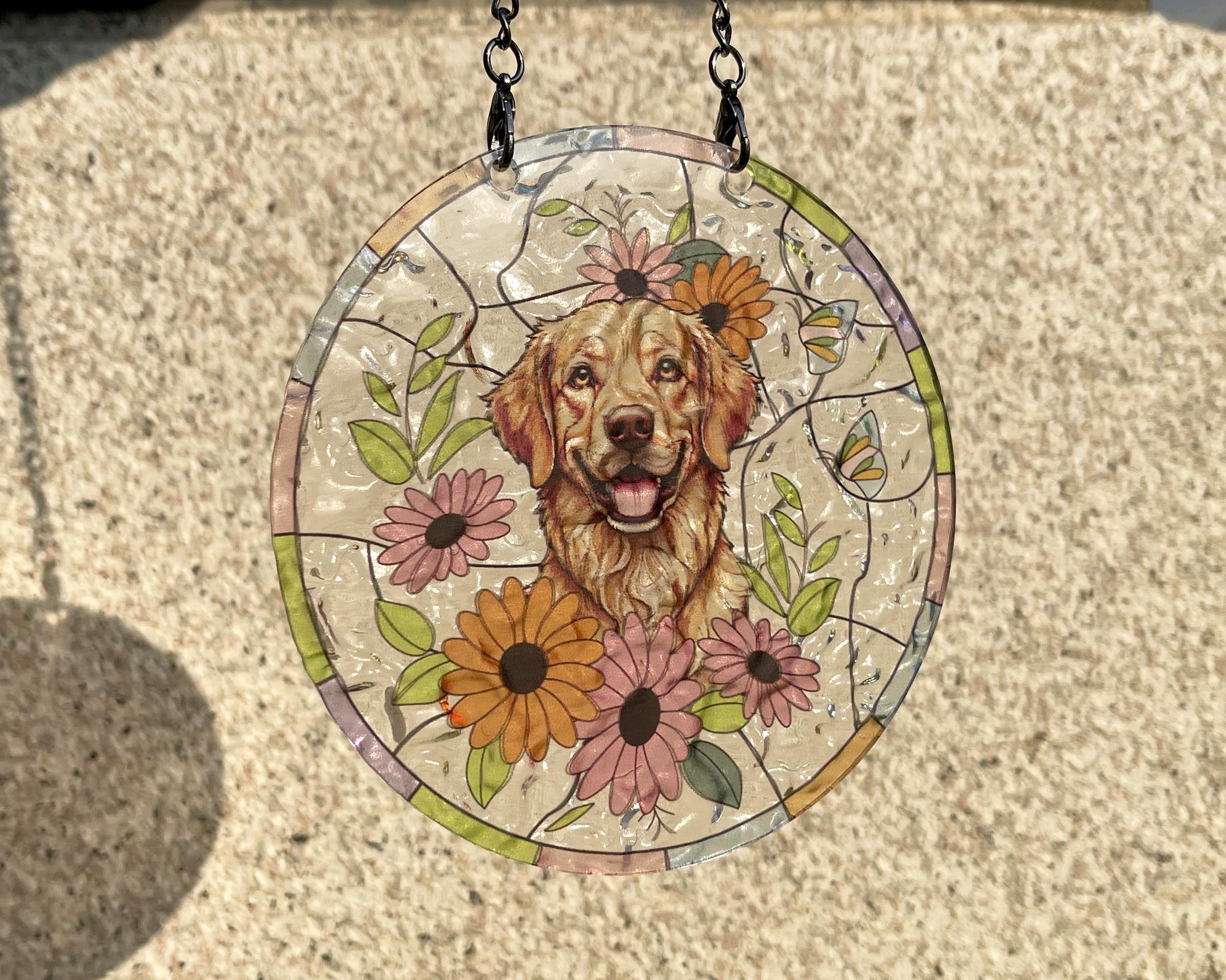 Custom Dog Portrait Art Suncatcher, Dog Cat Portrait Lightcatcher ...