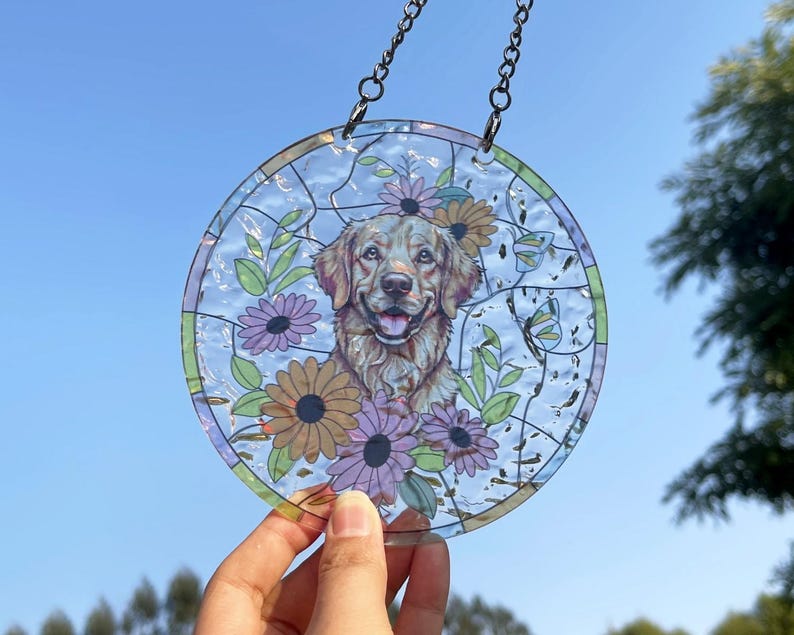 Custom Dog Portrait Art Suncatcher, Dog Cat Portrait Lightcatcher ...