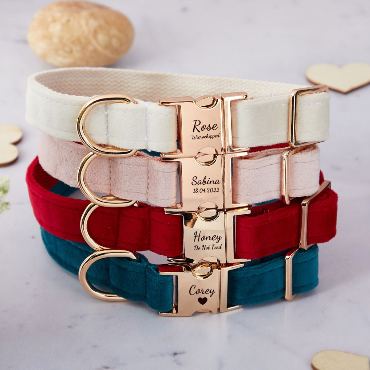 Multiple Colour Velvet Personalise Dog Collar Leash Set With Bow,pink ...