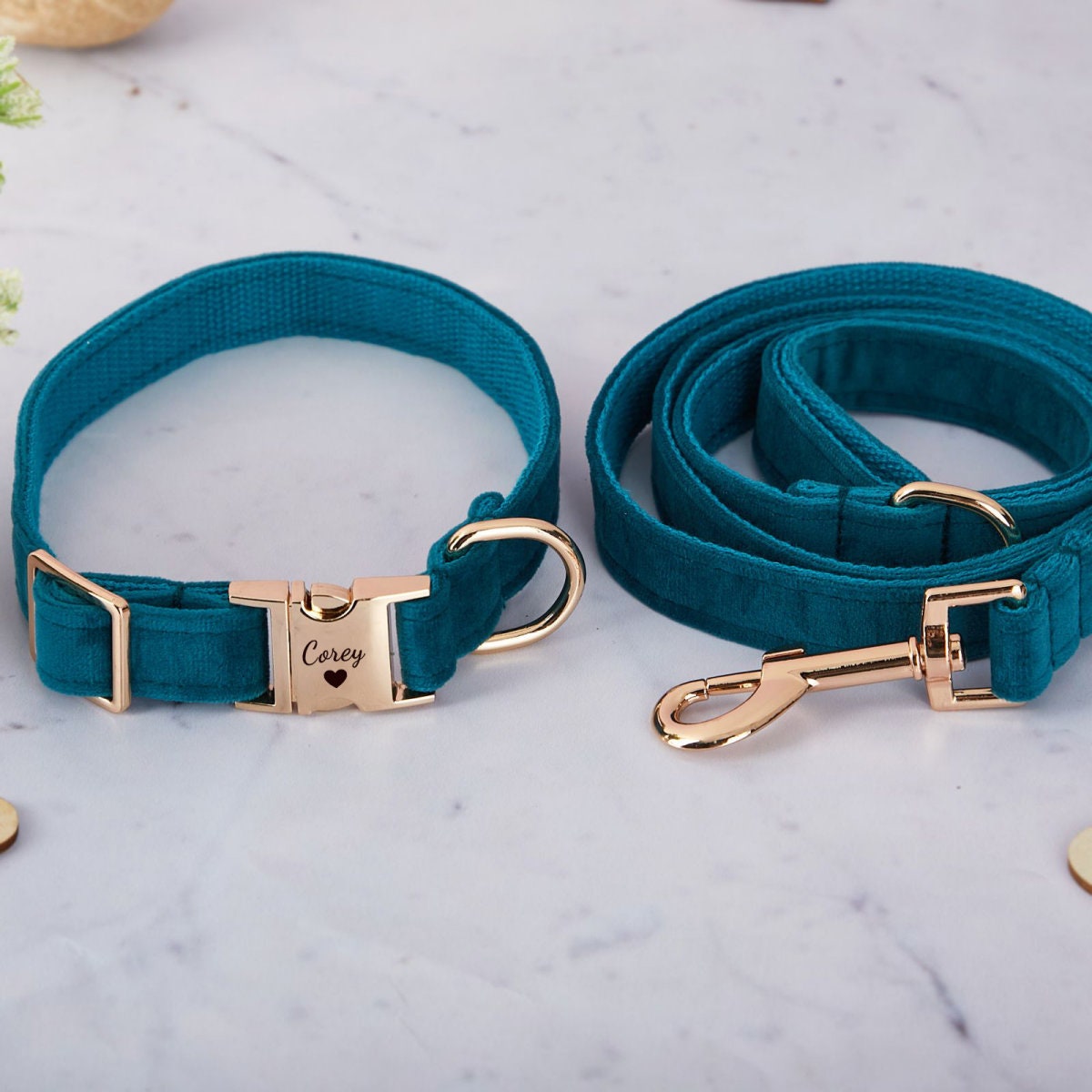 Multiple Colour Velvet Personalise Dog Collar Leash Set With Bow,pink ...