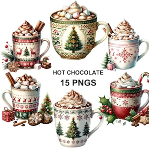 Watercolor Hot Chocolate Clipart, Hot Cocoa Clipart, Christmas Drink ...