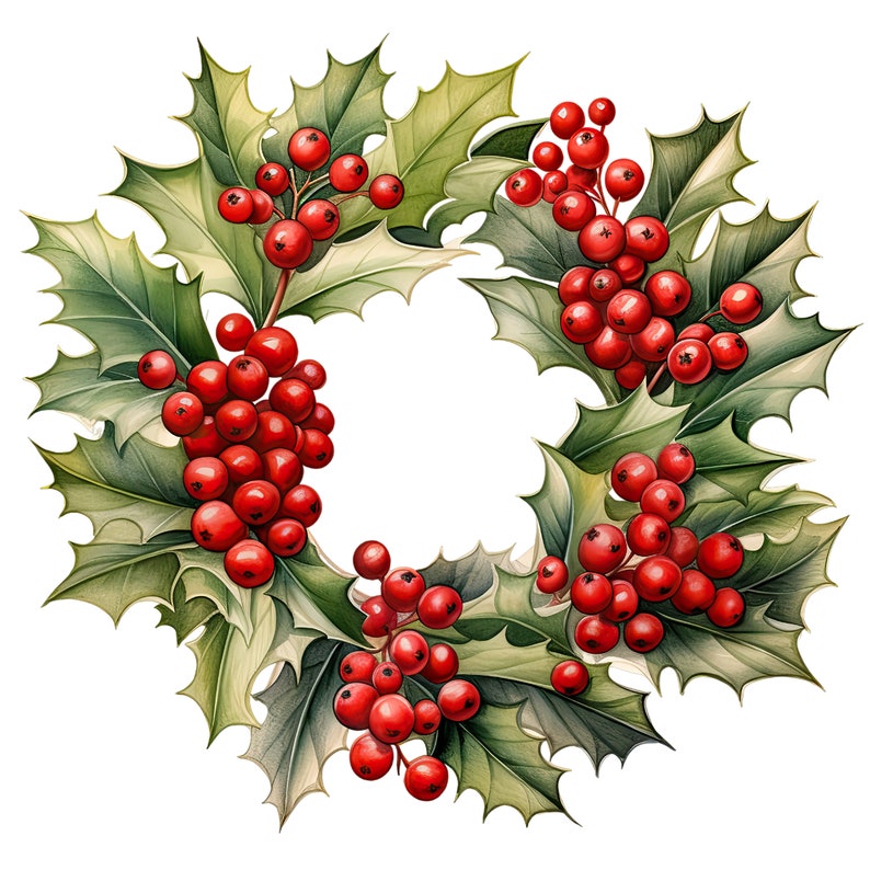 Watercolor Christmas Holly Wreath Clipart (digital Download) - Etsy
