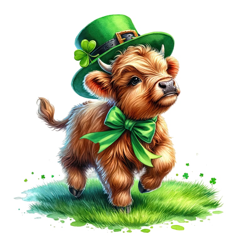 Watercolor St Patricks Highland Cow Clipart, Highland Cow Clipart ...