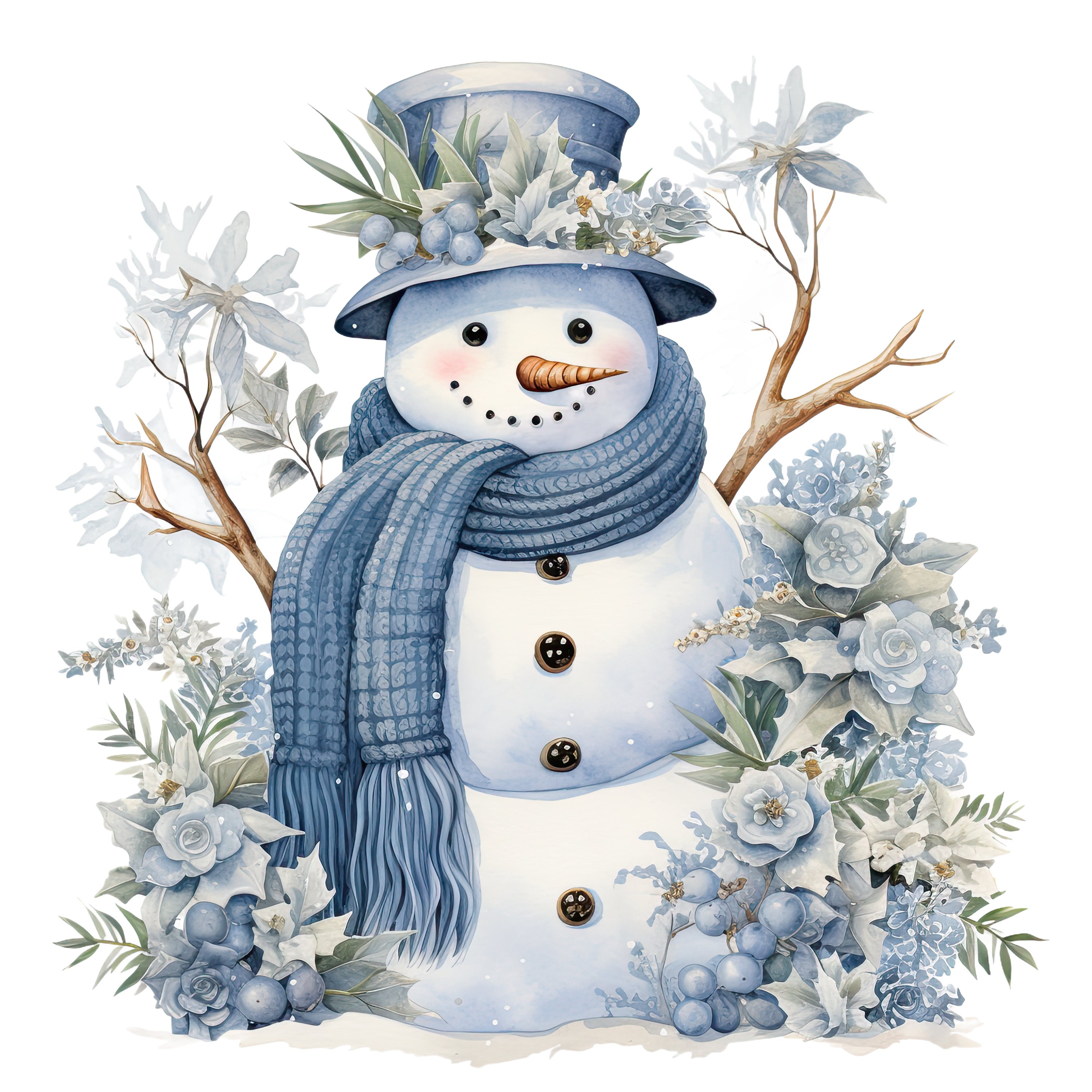 Watercolor Blue Snowman Clipart, Snowman Clipart, Watercolor Snowman ...