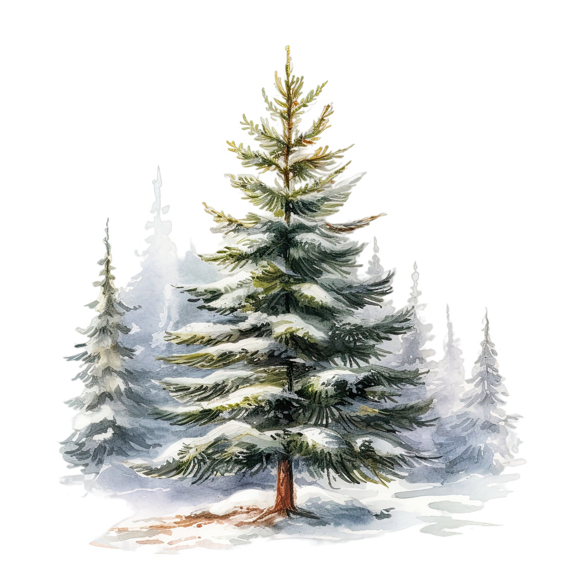 Watercolor Christmas Tree Clipart, Watercolor Winter Clipart ...