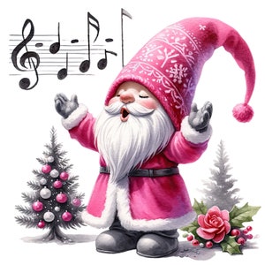 Watercolor Pink Christmas Gnomes Clipart: 17 PNG Files (digital ...