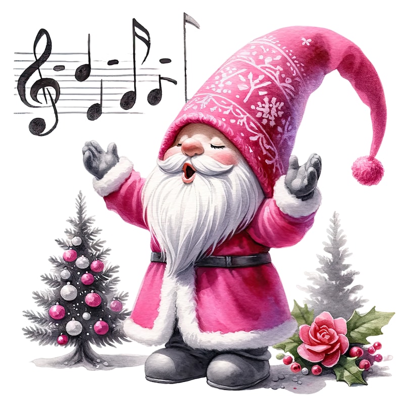 Watercolor Pink Christmas Gnomes Clipart: 17 PNG Files (digital ...