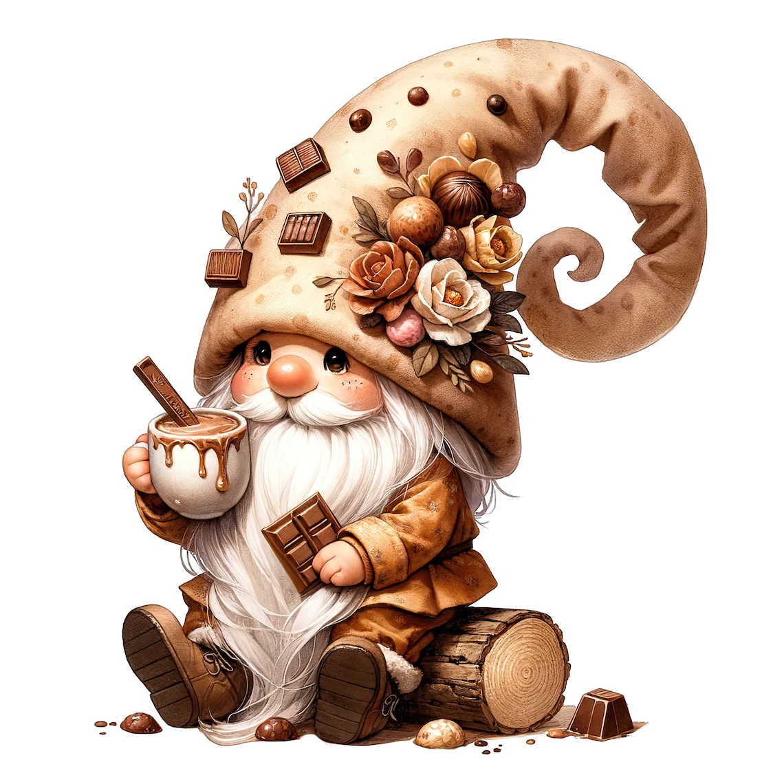 Watercolor Chocolate Gnome Clipart, Cute Gnomes Png, Chocolate Gnome ...