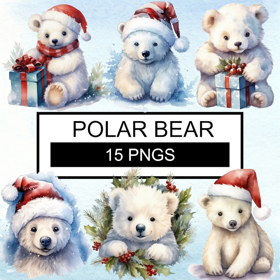 Christmas Polar Bear Clipart, Watercolor Christmas Polar Bear PNG ...