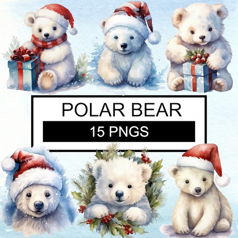 Christmas Polar Bear Clipart, Watercolor Christmas Polar Bear PNG ...