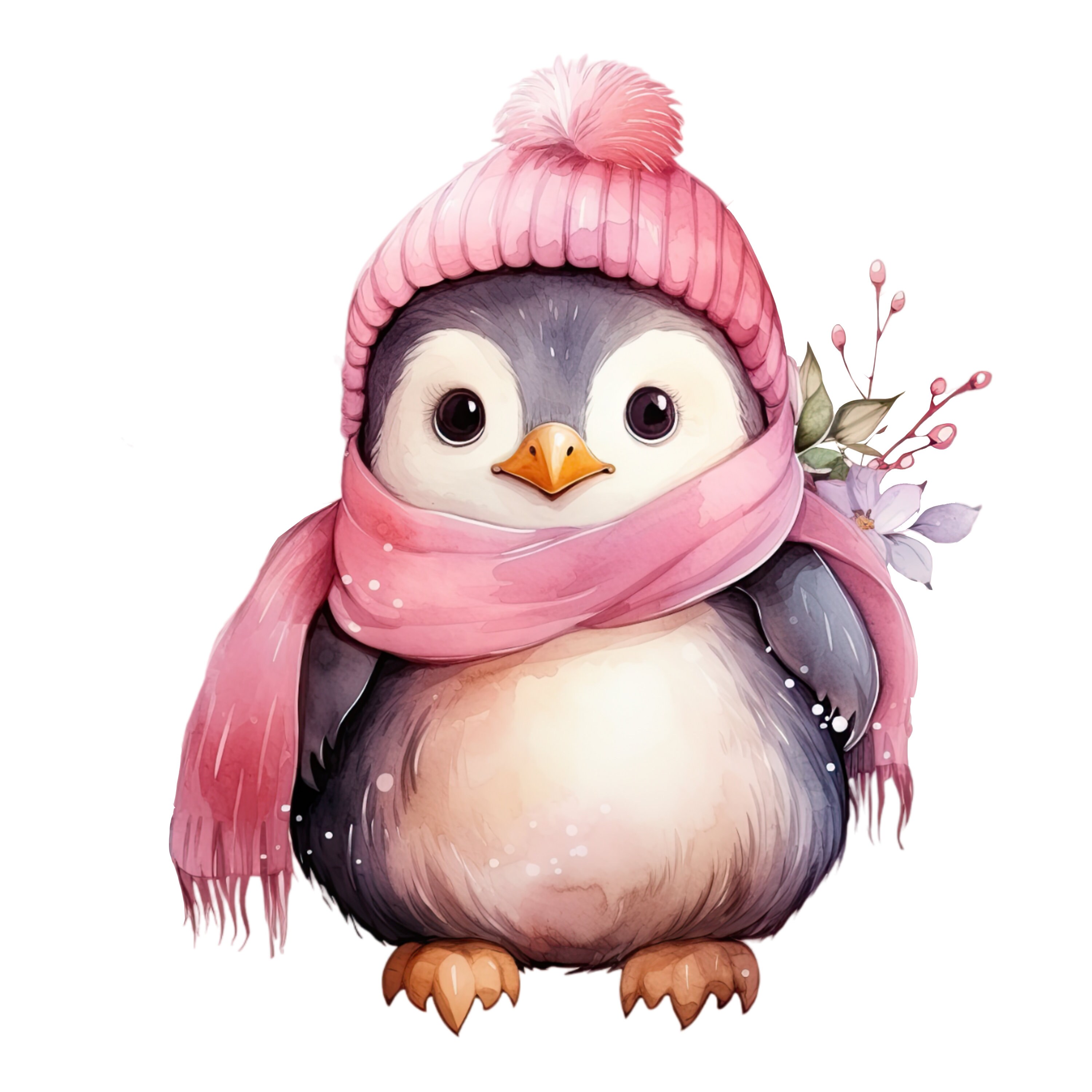 Watercolor Pink Christmas Penguin Clipart, Christmas Penguin Clipart ...