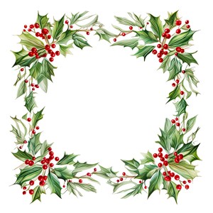 Watercolor Christmas Holly Frame Clipart: Festive PNG Frames (digital ...