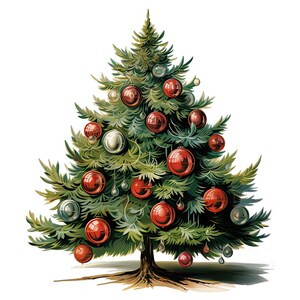Vintage Christmas Trees Clipart, Watercolor Christmas Tree Clipart ...