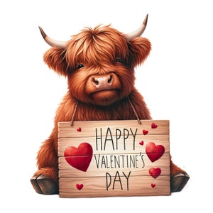 Watercolor Valentines Highland Cow Clipart, Highland Cow Png,highland ...
