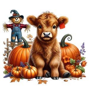 Autumn Highland Cow Clipart, Fall Highland Cow PNG, Baby Highland Cow ...
