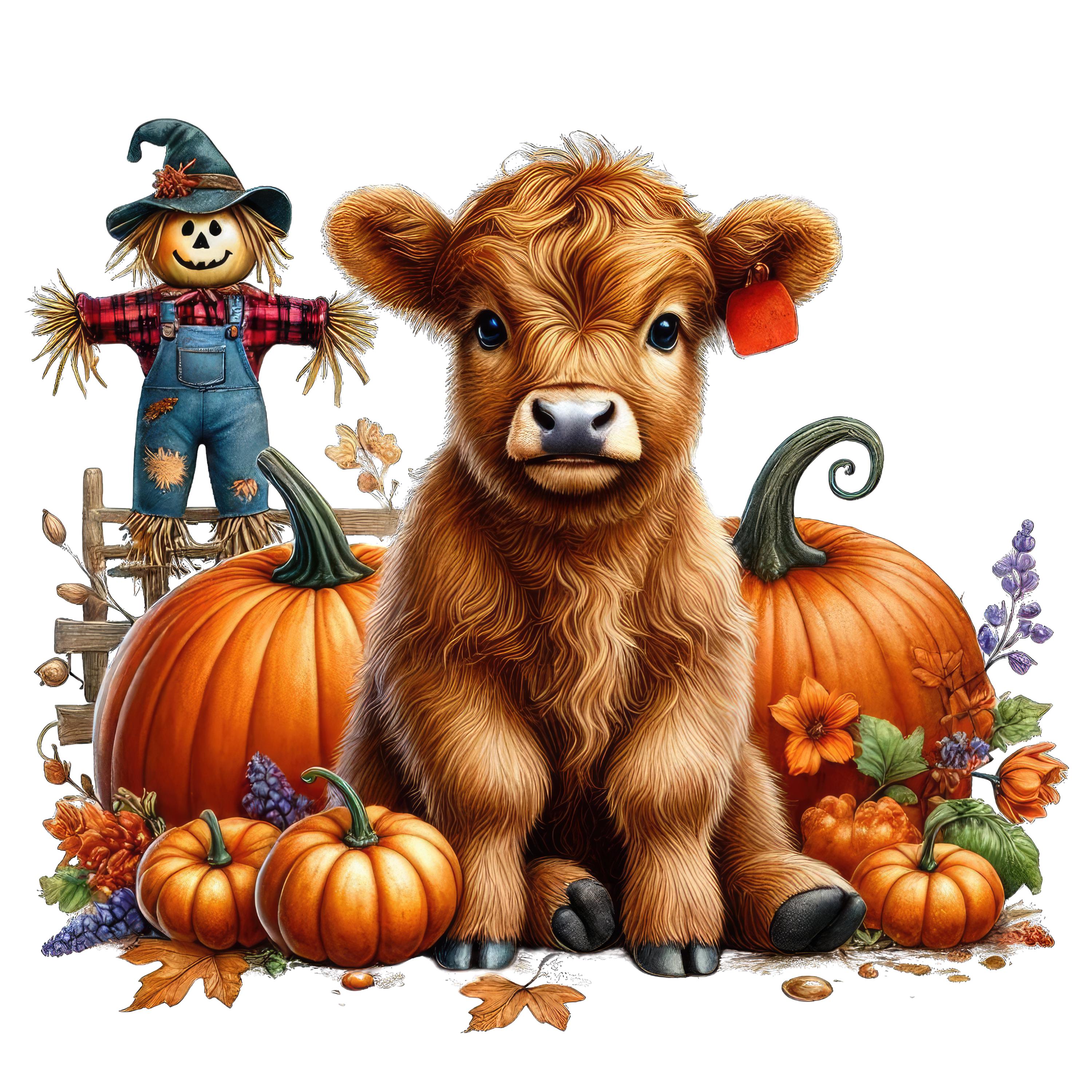 Highland Cow Fall Clipart: Pumpkin Sunflower PNG (digital Download - Etsy