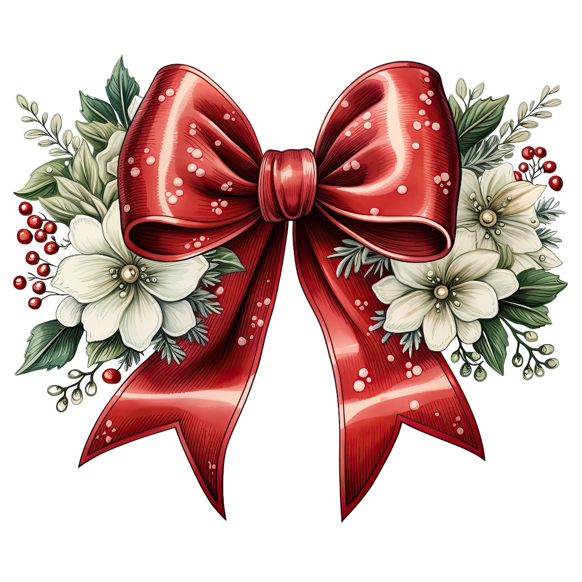 Christmas Bow Clipart, Red Bow Clipart, Watercolor Christmas Bow ...