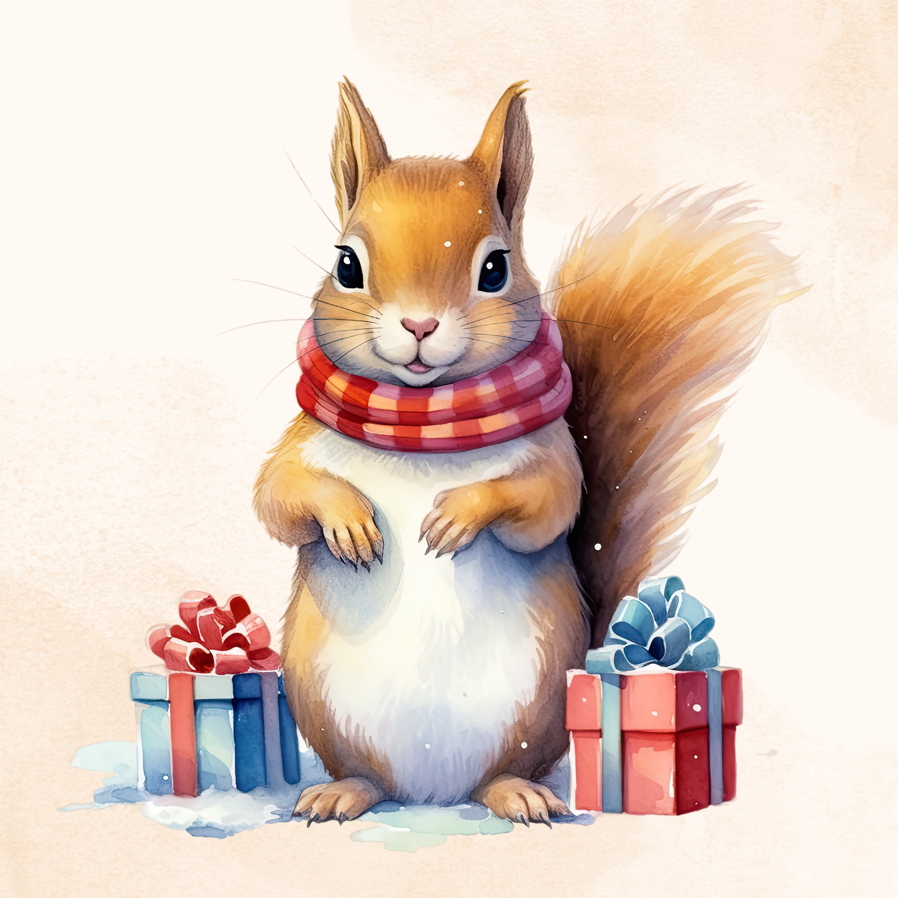 Christmas Squirrels Watercolor Clipart, Squirrel PNG, Christmas Animals ...