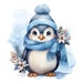 Watercolor Cute Christmas Penguin Clipart, Blue Penguin Clipart ...
