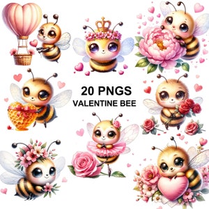 Watercolor Valentine Bee Clipart, Cute Bee Clipart, Baby Bee Png, Cute ...