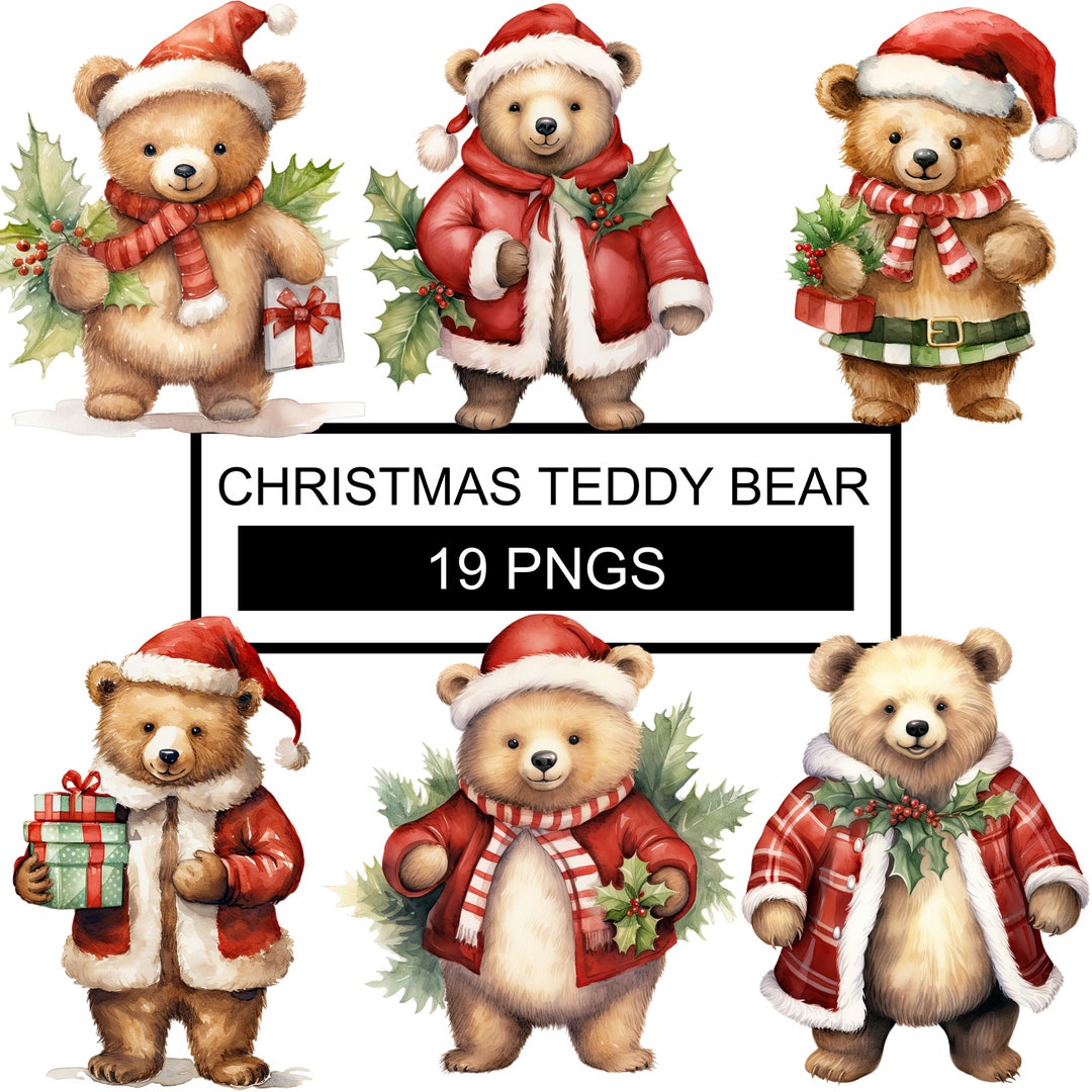 Watercolor Christmas Teddy Bear Clipart, Christmas Teddy Bear PNG ...