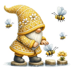 Watercolor Bee Gnome Clipart: Spring & Summer PNG Bundle (digital ...