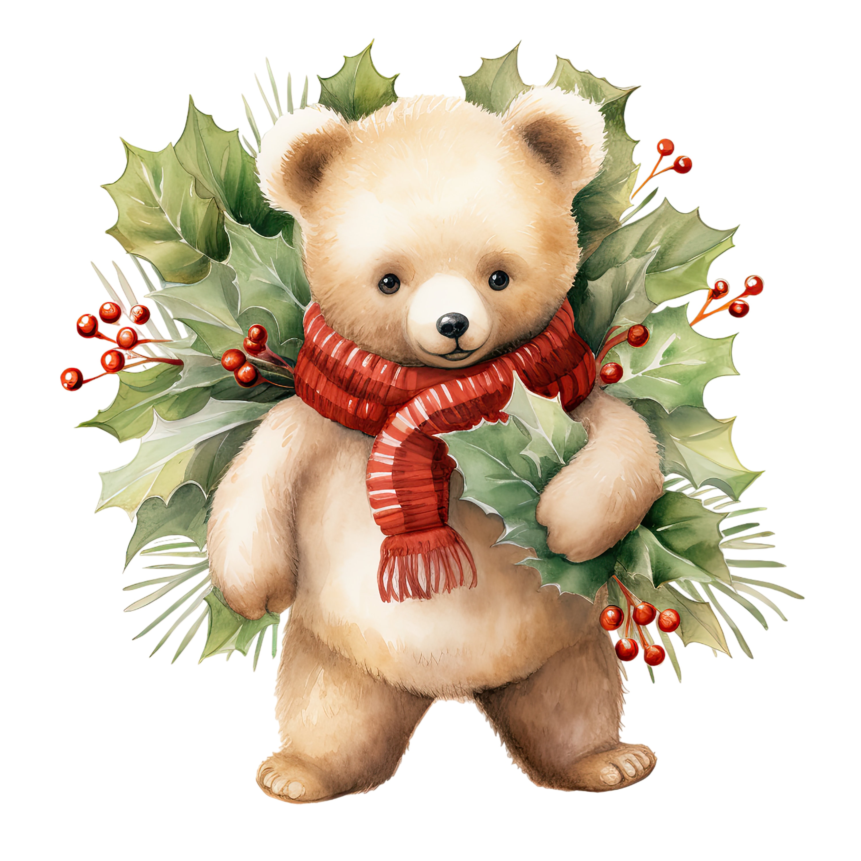 Watercolor Christmas Teddy Bear Clipart Christmas Teddy Bear - Etsy