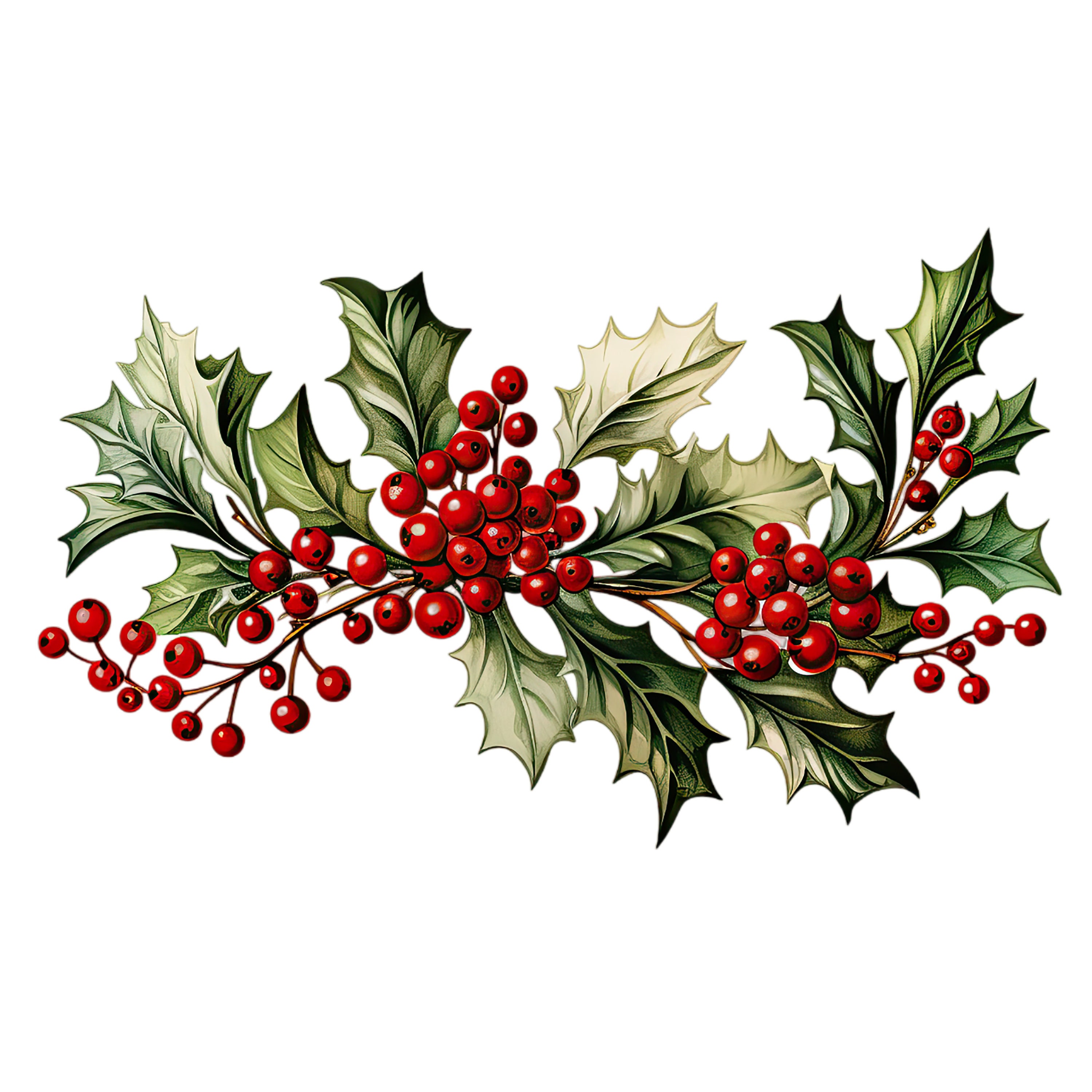 Watercolor Christmas Holly Clipart: Elegant Red Berry PNG (digital ...