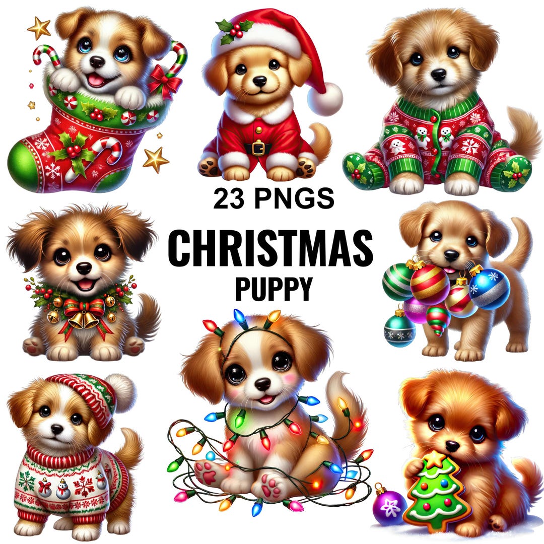 Christmas Puppy Clipart, Festive Dog Png,cute Puppy Clipart,christmas ...