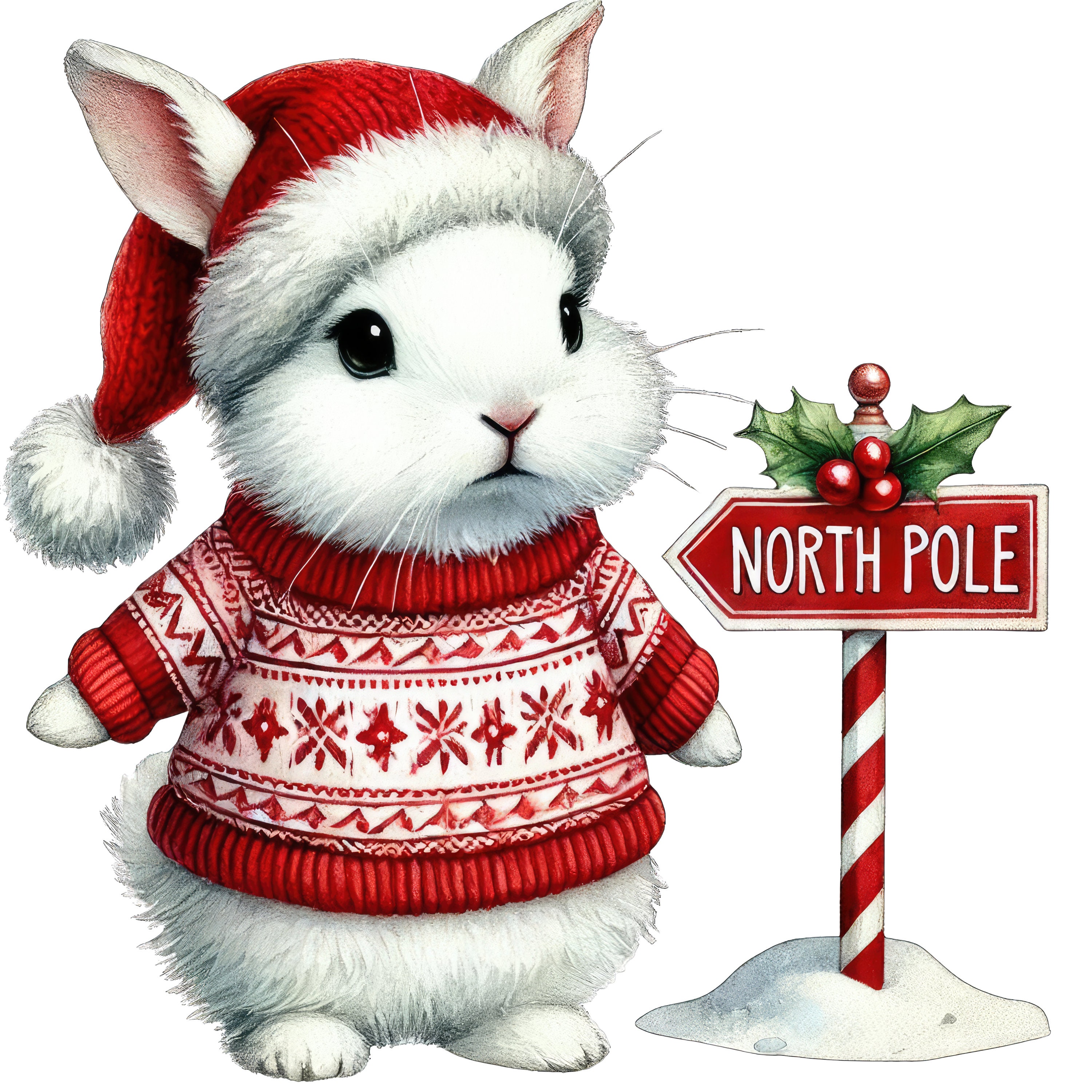 Christmas Rabbit Clipart Bundle, Cute Bunny Pngs With Santa Hat ...