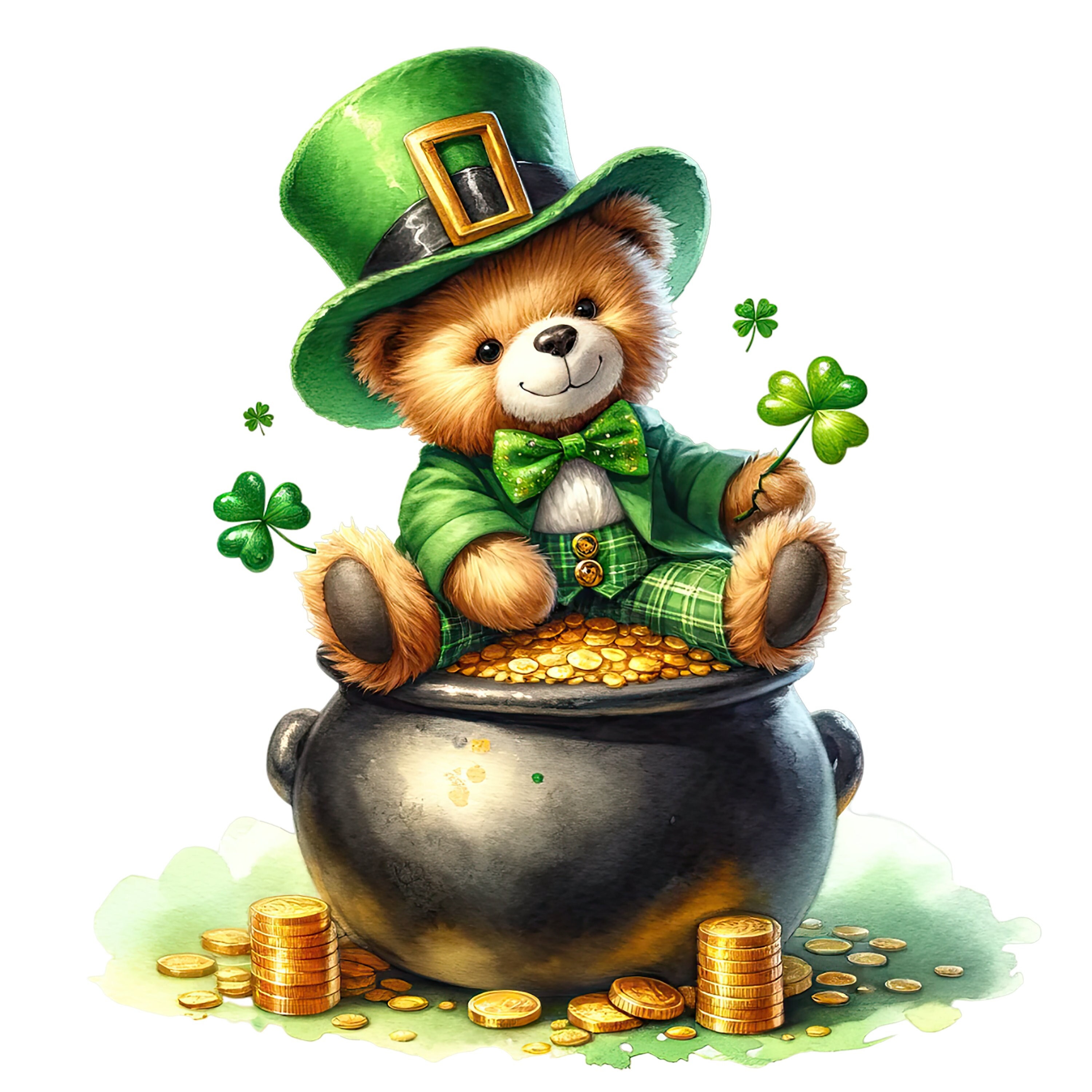 St Patrick's Day Teddy Bear Clipart: 23 PNG Graphics (digital Download ...