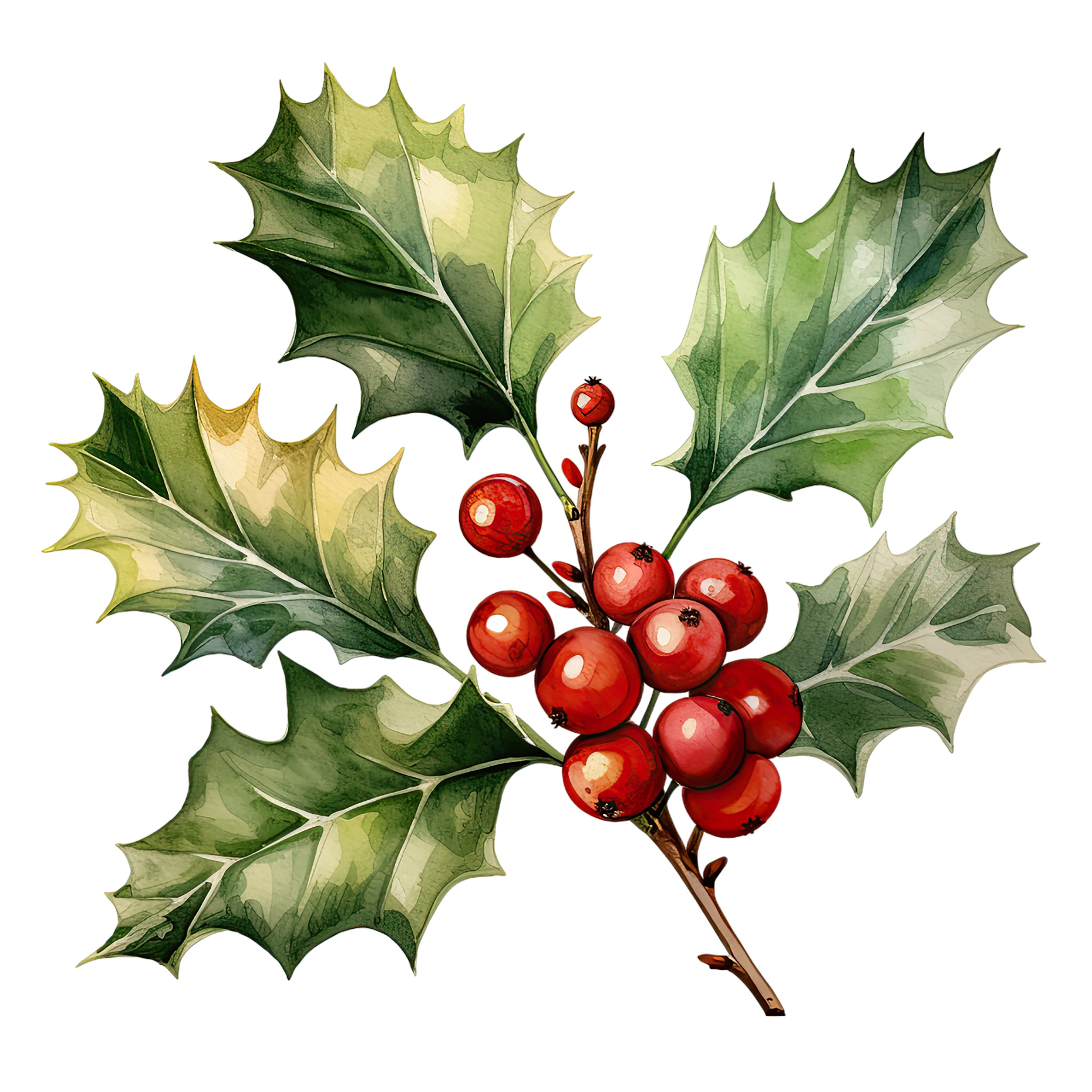 Watercolor Holly Berry Clipart, Holly Clipart, Watercolor Holly Clipart ...