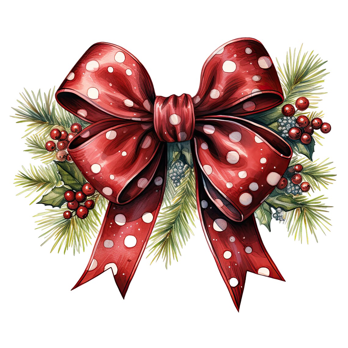 Watercolor Christmas Bow Clipart: Festive Holiday PNG (digital Download ...