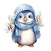 Watercolor Cute Christmas Penguin Clipart, Blue Penguin Clipart ...