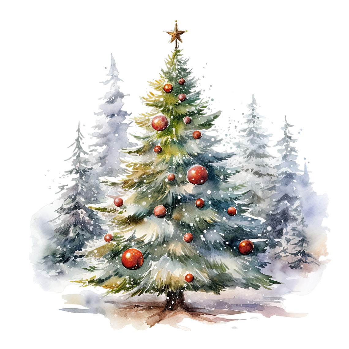 Watercolor Christmas Tree Clipart, Watercolor Winter Clipart ...
