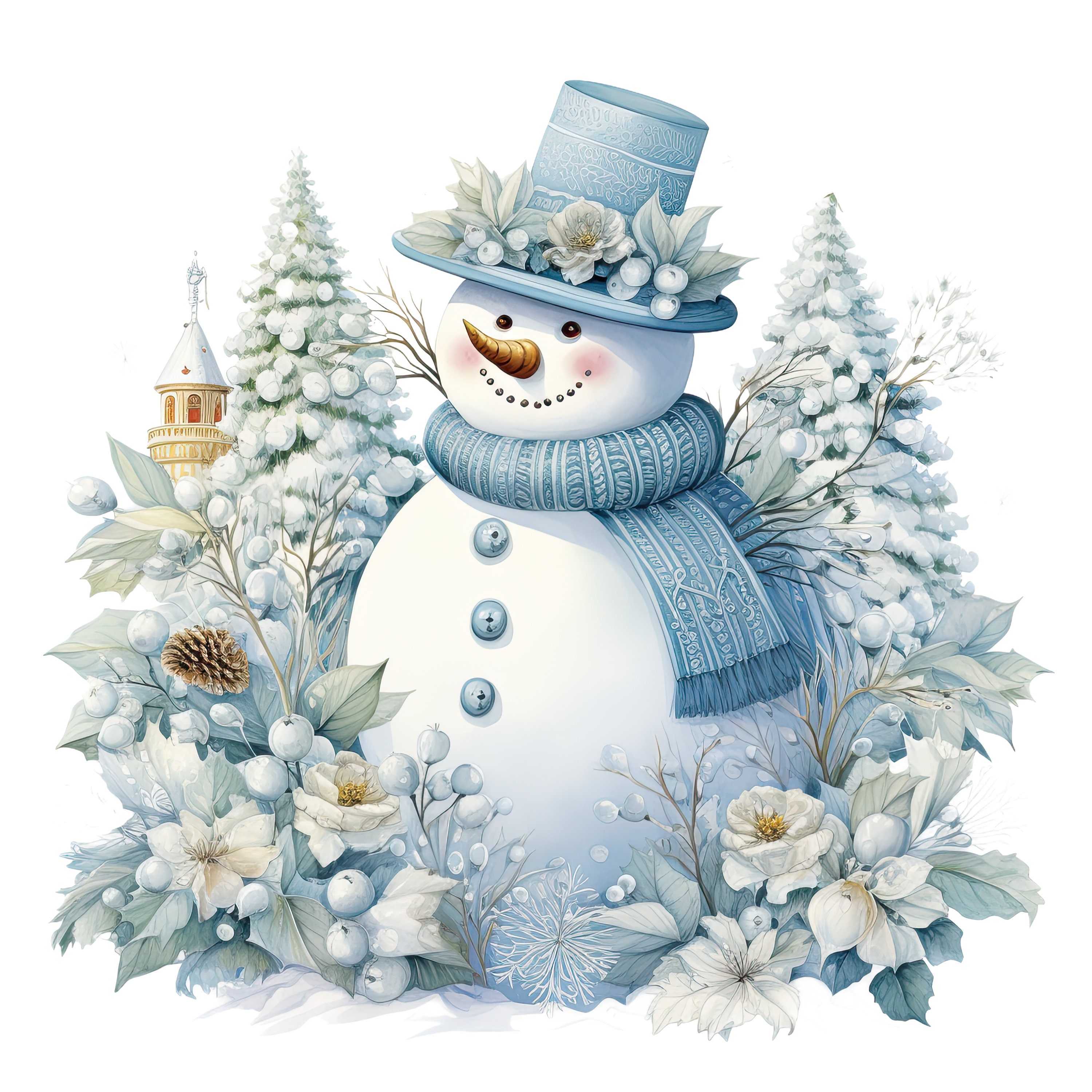 Watercolor Blue Snowman Clipart, Snowman Clipart, Watercolor Snowman ...