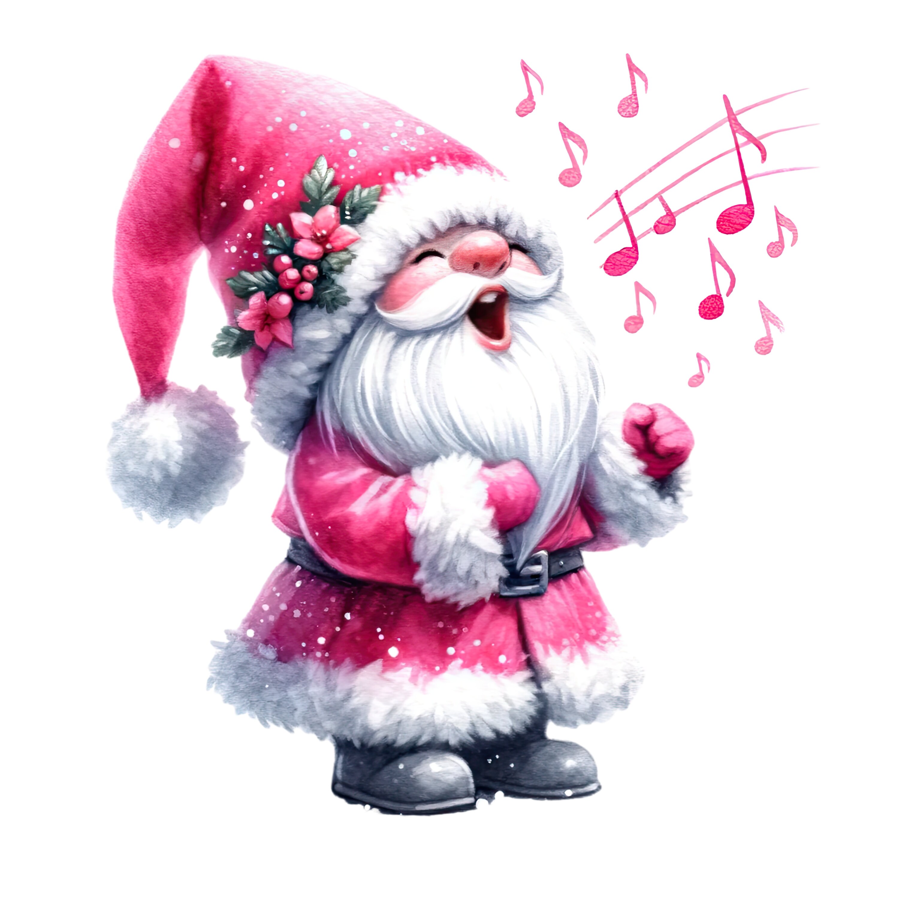 Watercolor Pink Christmas Gnomes Clipart, 17 High Quality PNG Files ...