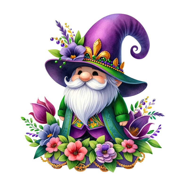 Watercolor Mardi Gras Gnome Clipart, Carnival PNG, Festive Gnomes ...