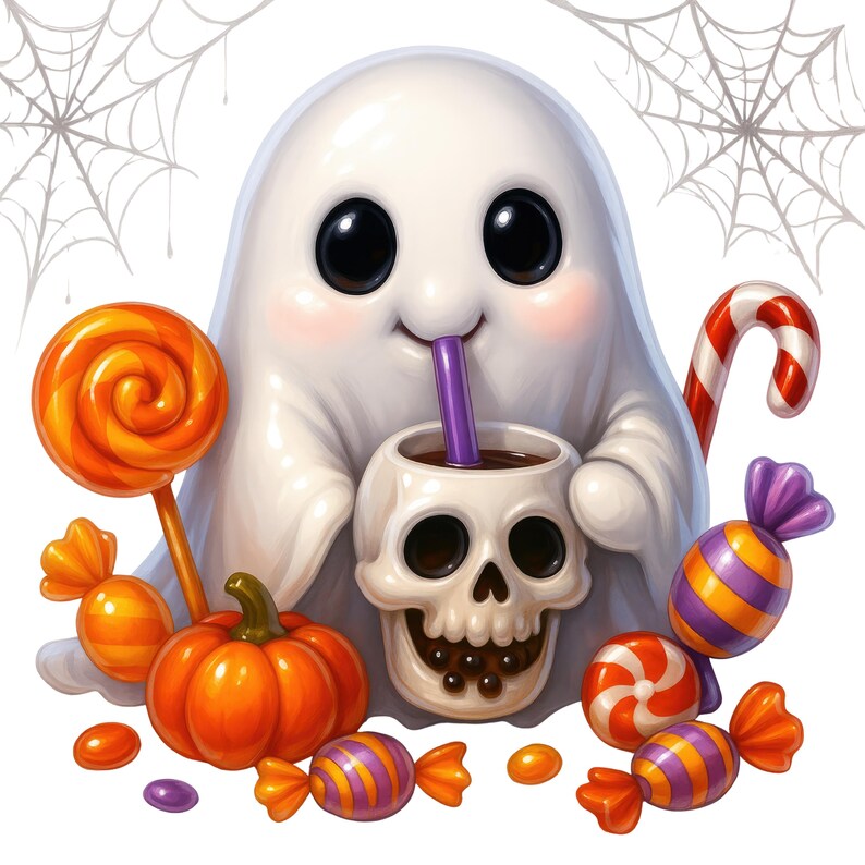 Cute Halloween Ghost Clipart PNG Bundle, 25 Kawaii Spooky Ghosts ...