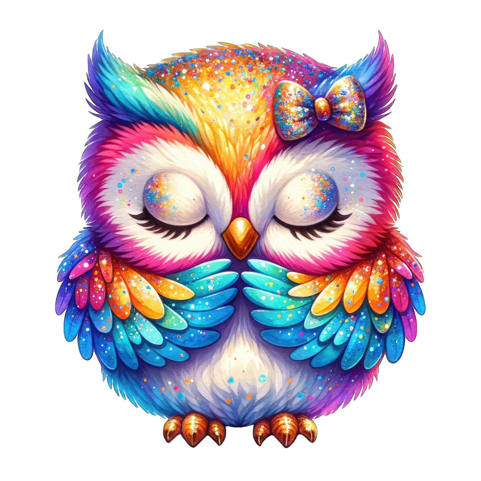 Cute Owl Clipart, Bird Clipart, Sparkling Owl Sublimation, Colorful Owl ...