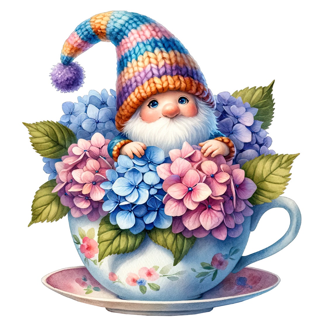 Teacup Gnome Clipart, Spring Garden Clipart, Garden Gnome PNG, Gnome ...