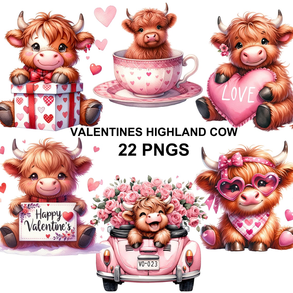 Valentines Highland Cow Clipart, Highland Cow Png,valentines Day ...