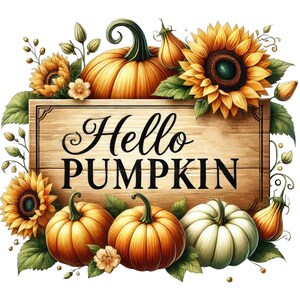 Watercolor Hello Fall Sign Clipart: Pumpkin & Autumn Leaves (digital ...