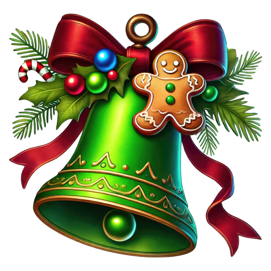 Christmas Bells Clipart, Red Gold Holiday Bell Illustrations, Festive ...