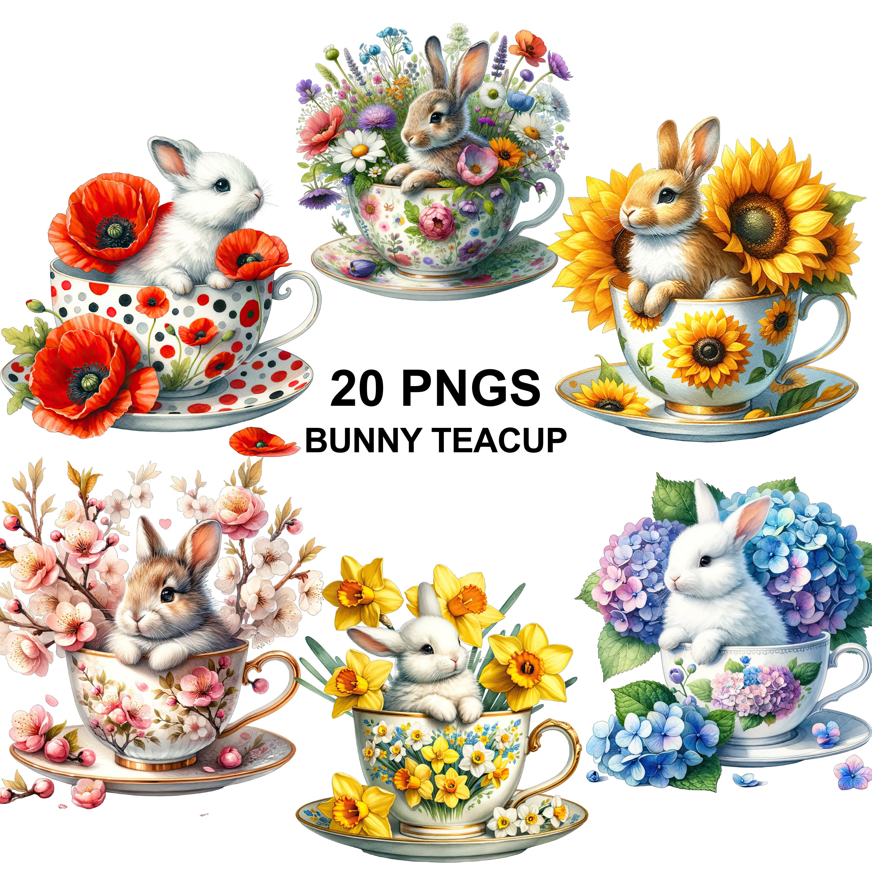 Bunny in a Teacup Clipart, Cute Bunny Clipart, Teacup Clipart, Rabbit ...