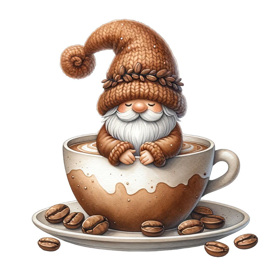 Watercolor Coffee Gnome Clipart, Coffee Lover Gnome, Coffee Cup Gnome ...