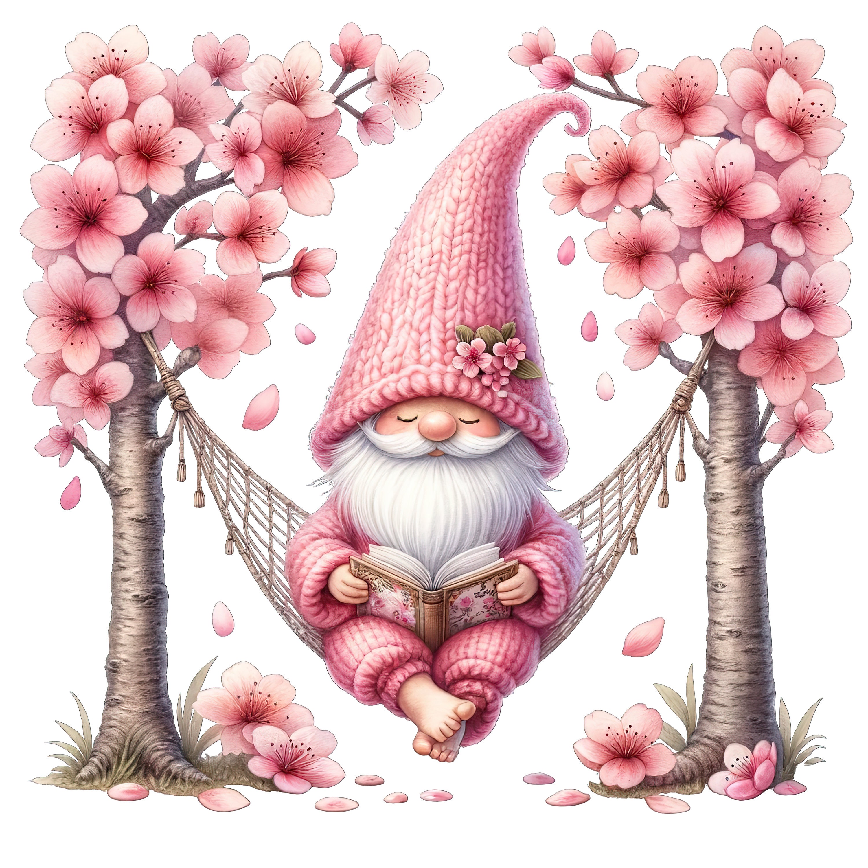 Cherry Blossom Gnome Clipart, Spring Gnome Clipart, Cute Cherry Blossom ...