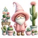 Watercolor Cactus Gnome Clipart, Flowering Cactus Gnome Clipart, Cactus ...