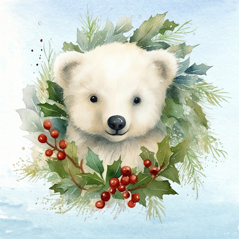 Christmas Polar Bear Clipart, Watercolor Christmas Polar Bear PNG ...